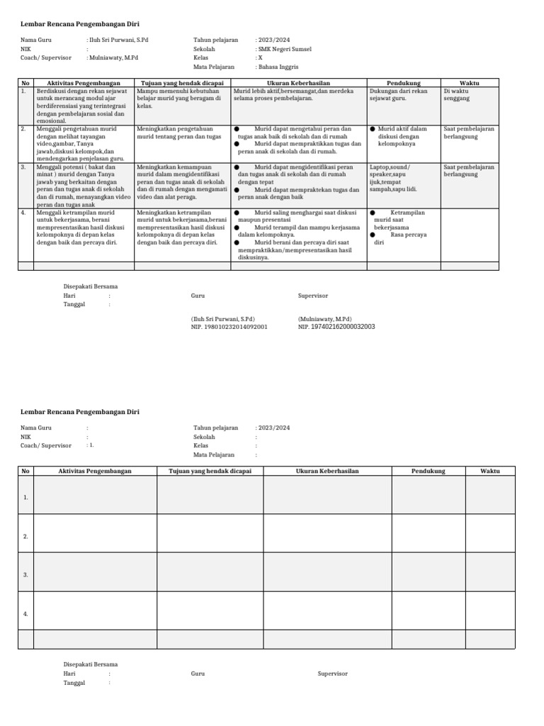 4 - Lembar Rencana Pengembangan Diri | PDF