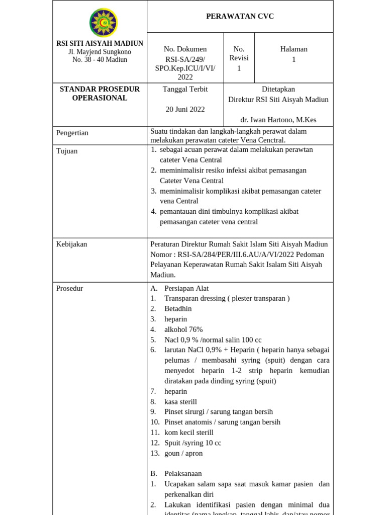 Sop Perawatan CVC | PDF