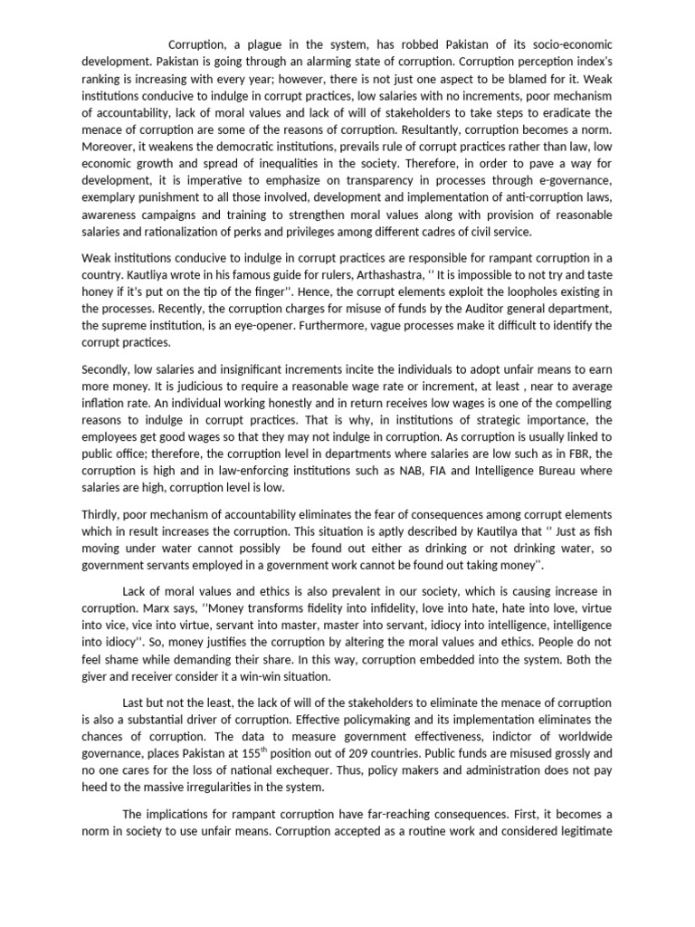 Tayeba Essay On Corruption | PDF | Corruption | Economic Growth