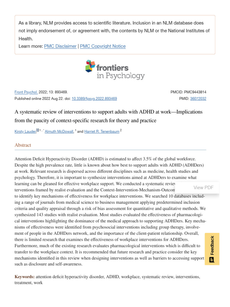 A Systematic Review of Interventions To Support Adults With ADHD at ...