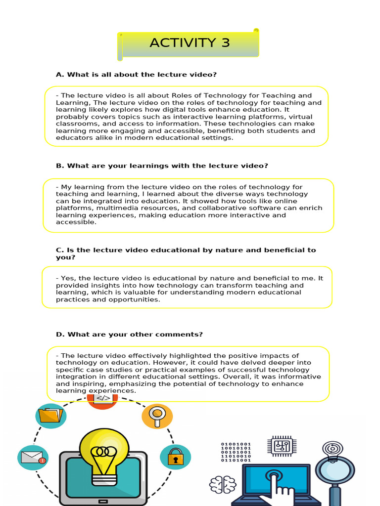 ACTIVITY 3. Roles of Technology From Teaching and Learning | PDF ...