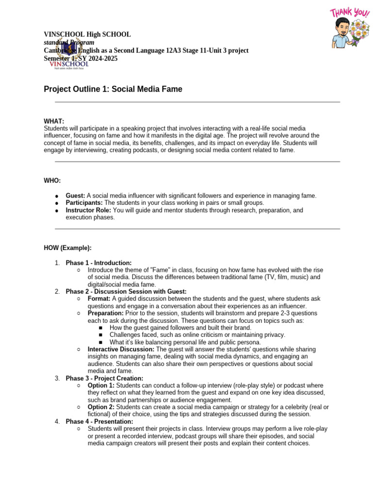 S11-U3-Project outline | PDF | Social Media | Popular Culture & Media ...