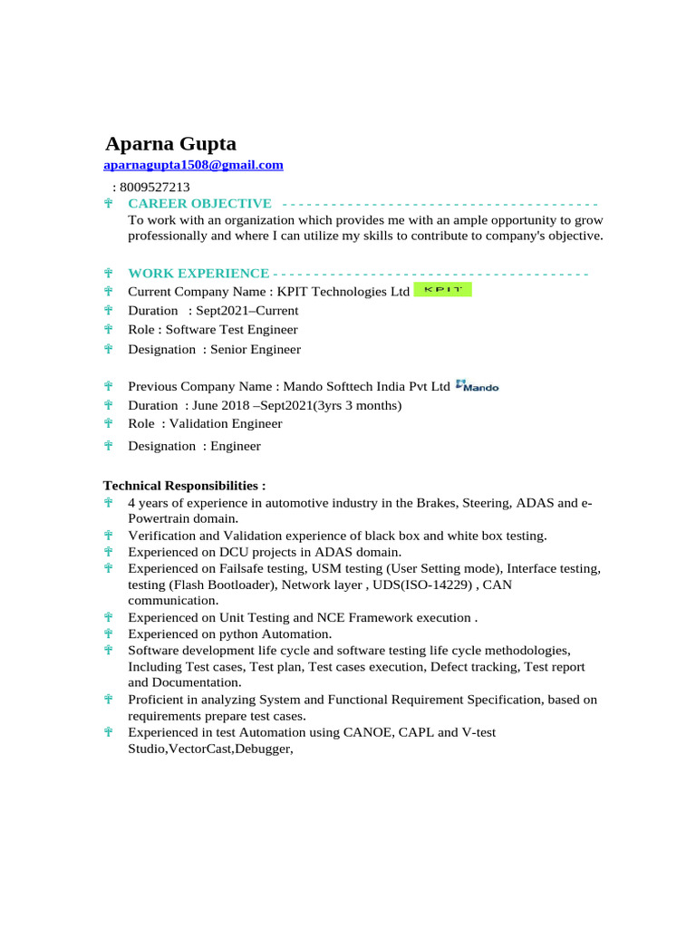 Aparna Resume | PDF | Software Engineering | Systems Engineering