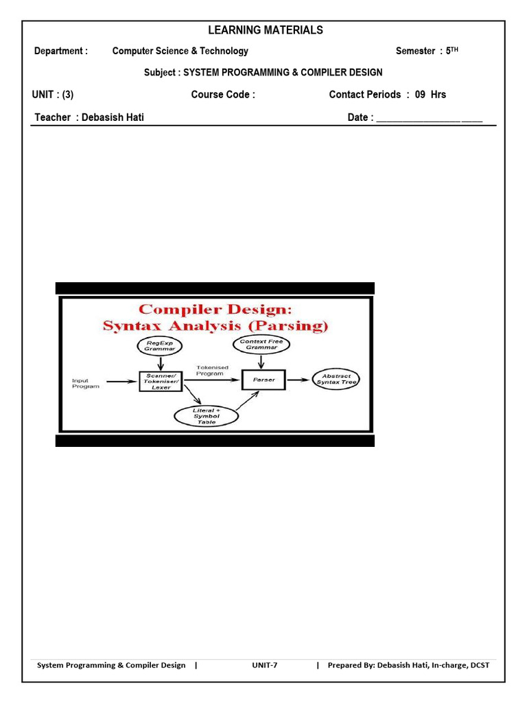 Learning Materials, CD, Unit-3 (Syntax Analysis) | PDF | Parsing | Computer Programming