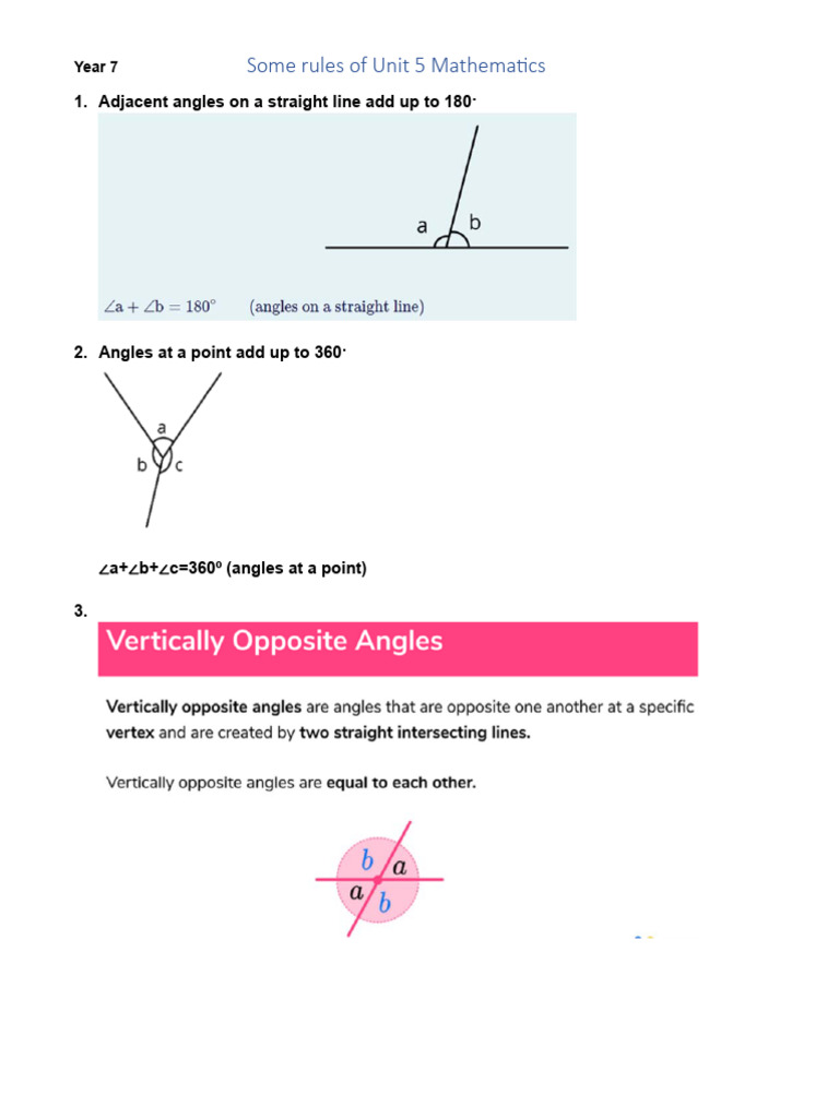 Yr 7 Rules For Angles and Shapes | PDF