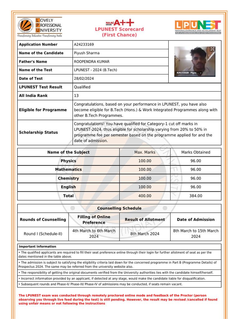 _Result_Card_A24233169 | PDF | University And College Admission ...