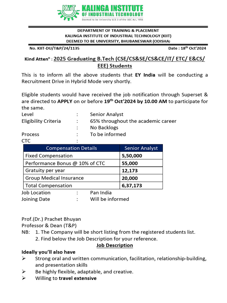 EY 2025 Recruitment Drive for B.Tech Students | PDF | Cognition