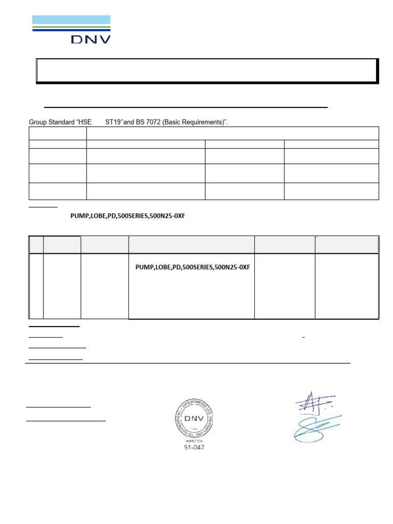 Form of Record of Thorough Examination of Lifted Equipment: PUMP, LOBE, PD, 500SERIES, 500N25 ...