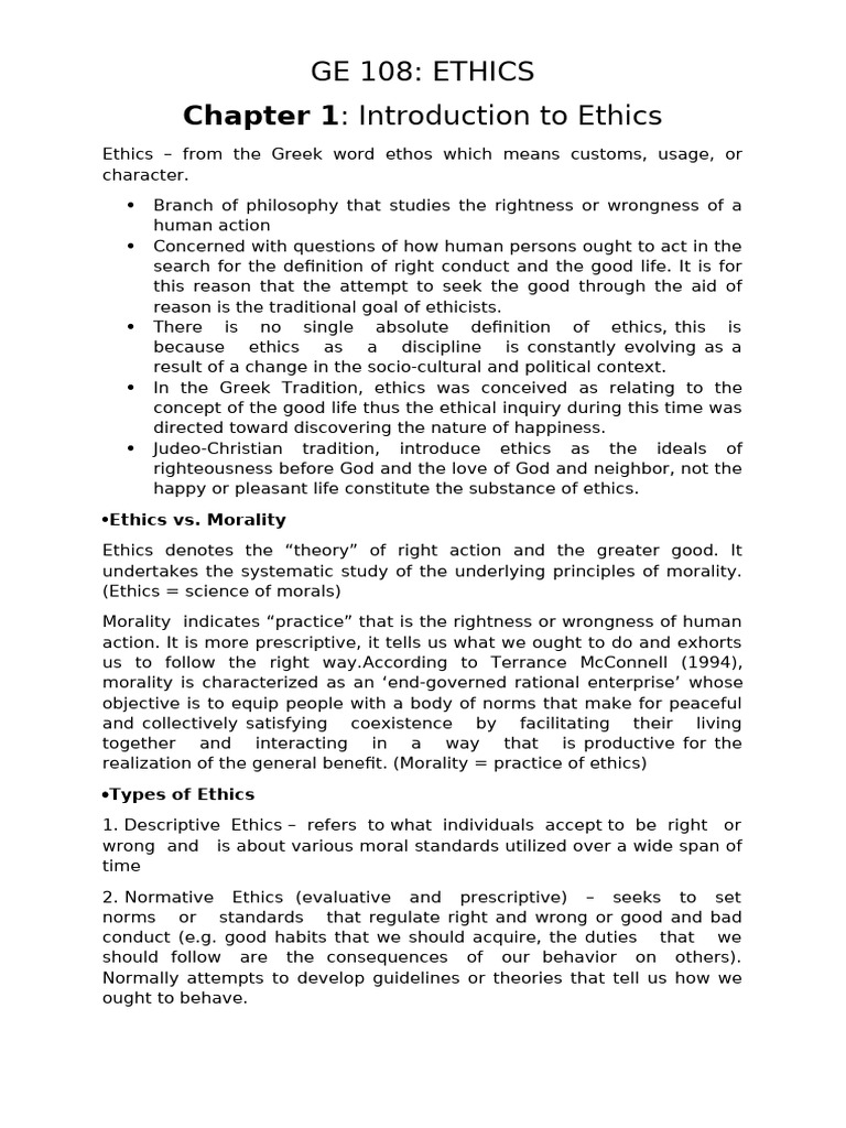 GE 108 Ethics | PDF | Morality