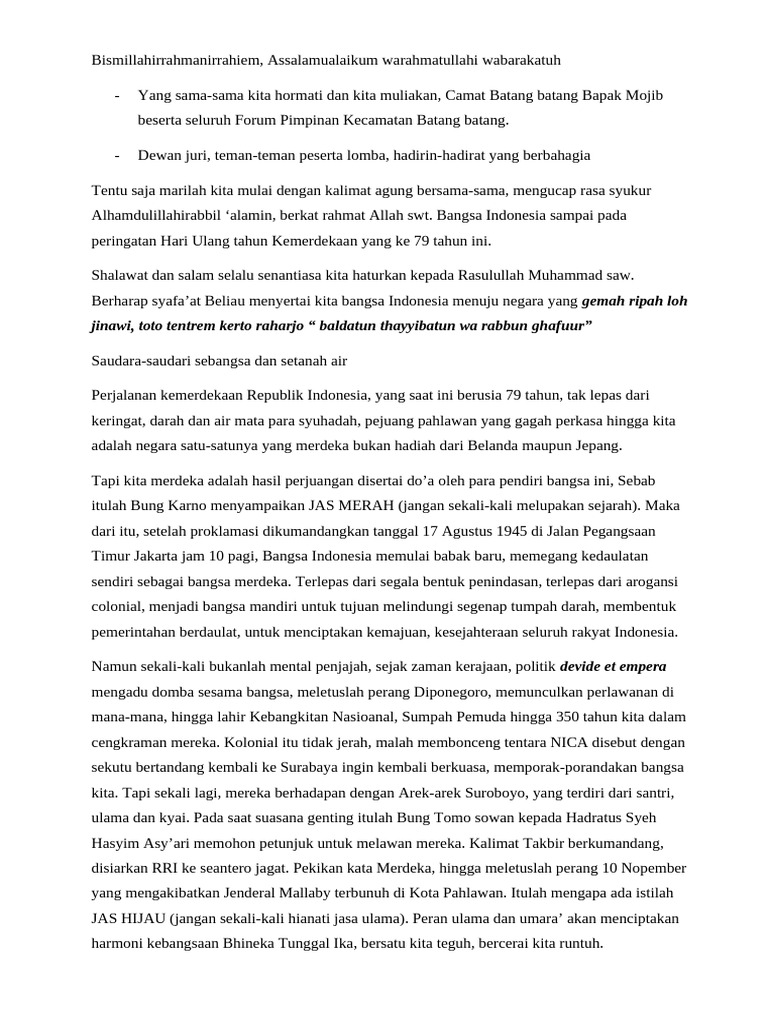 Pidato HUT RI Ke 79 | PDF