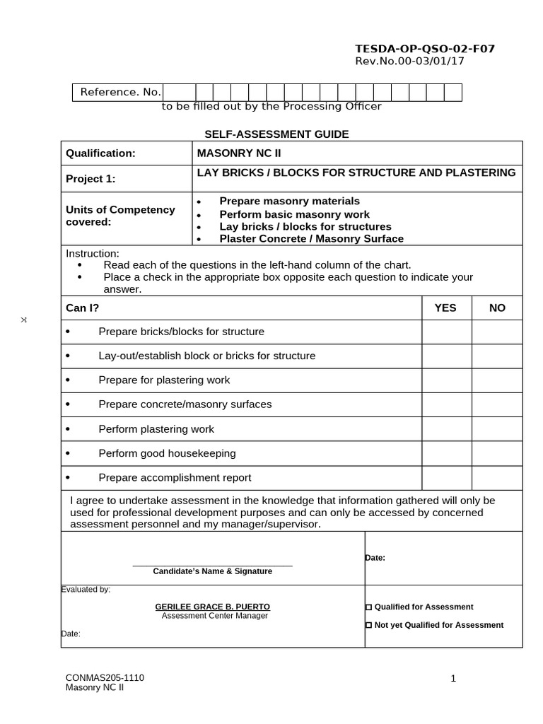SAG - Masonry NC II - FINAL | PDF | Masonry | Concrete