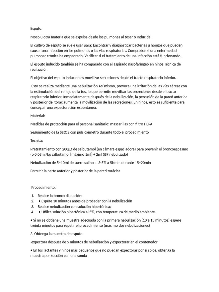 Protocolo para Esputo Inducido en Niños | PDF | Tos | Enfermedades y ...