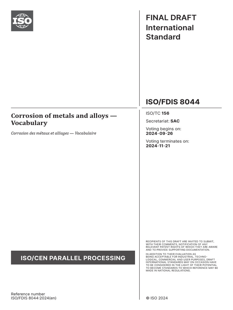 Iso Fdis 8044 (E) | PDF | Corrosion | Electrode