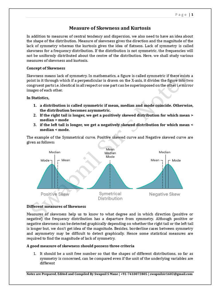 Measure of Skewness and Kurtosis Semi Final Notes | PDF | Skewness ...