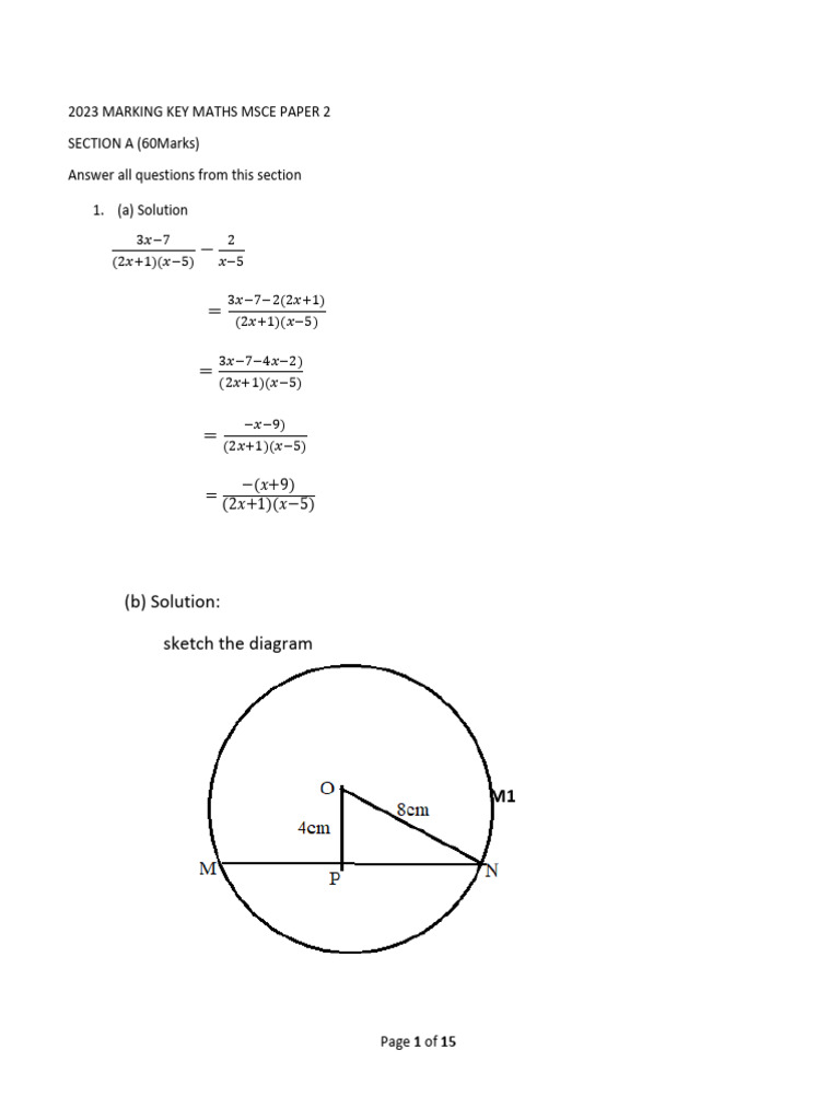 2023 MSCE Maths Paper 2 Marking Key | PDF | Triangle | Elementary ...