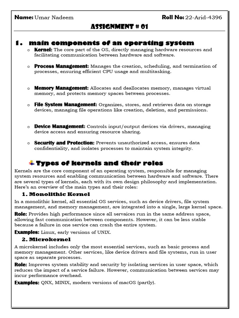 Umar Ki Assignment | PDF | Kernel (Operating System) | Operating System