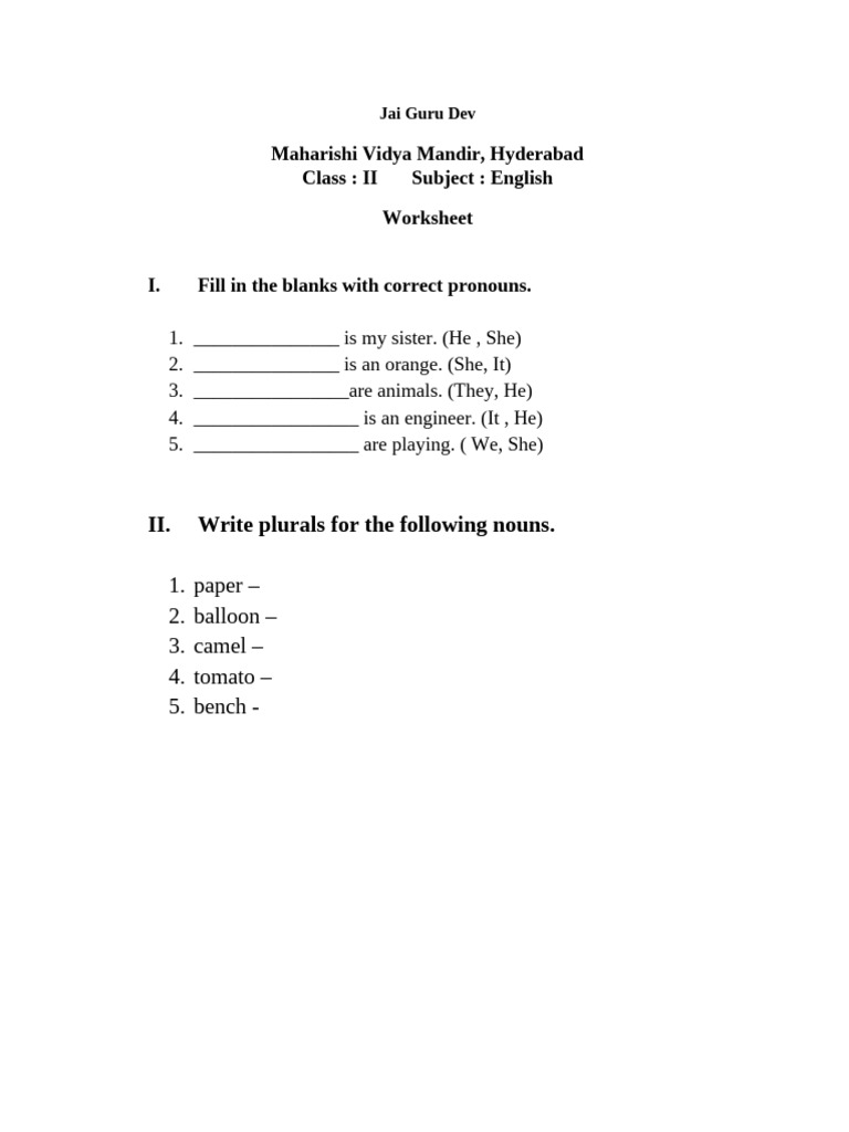 Class-II English Worksheet - 1 Sept 2024 | PDF | Self-Improvement ...