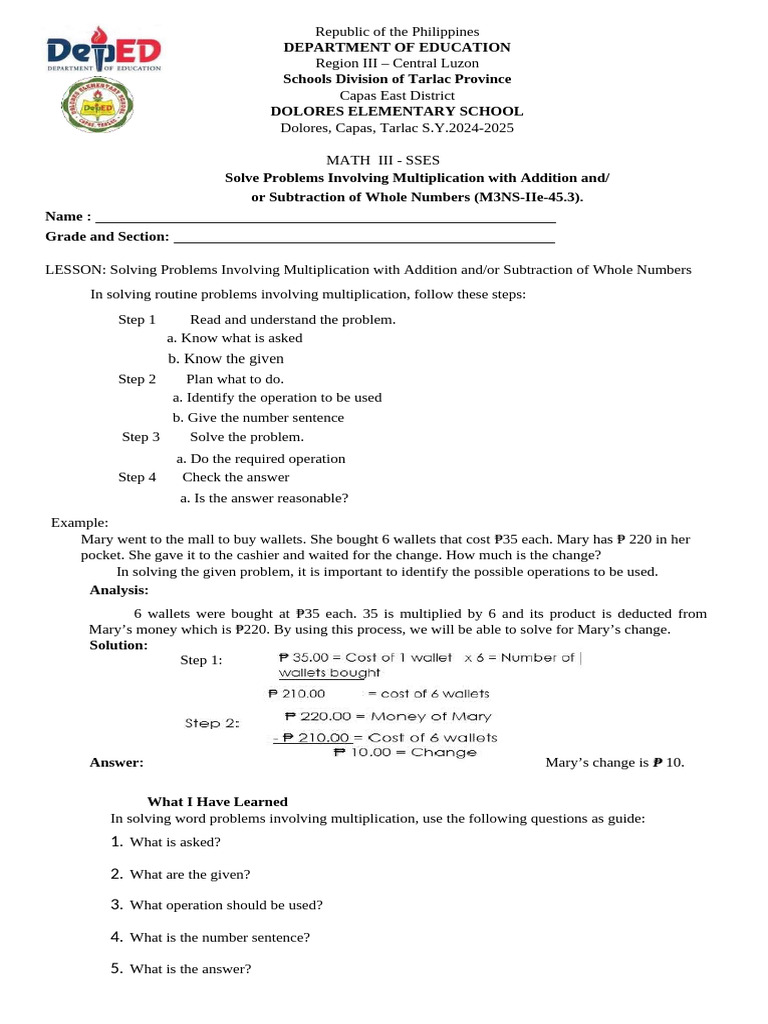 LAS-MATH-Q2-WEEK-6 | PDF | Multiplication | Mathematics
