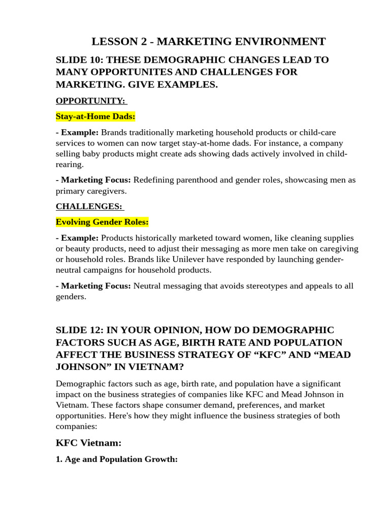 Lesson 2 NOTE - Marketing Environment | PDF | Income | Disposable And ...