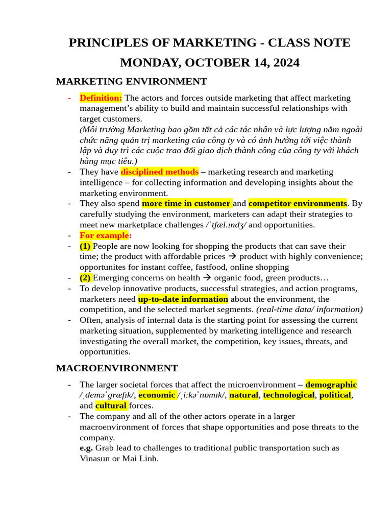 Principles of Marketing - Class Note, Monday 14-10-2024 | PDF | Income ...