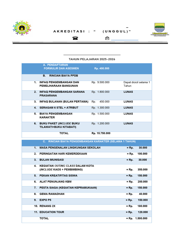 Rincian Biaya PPDB 2025-2026 | PDF