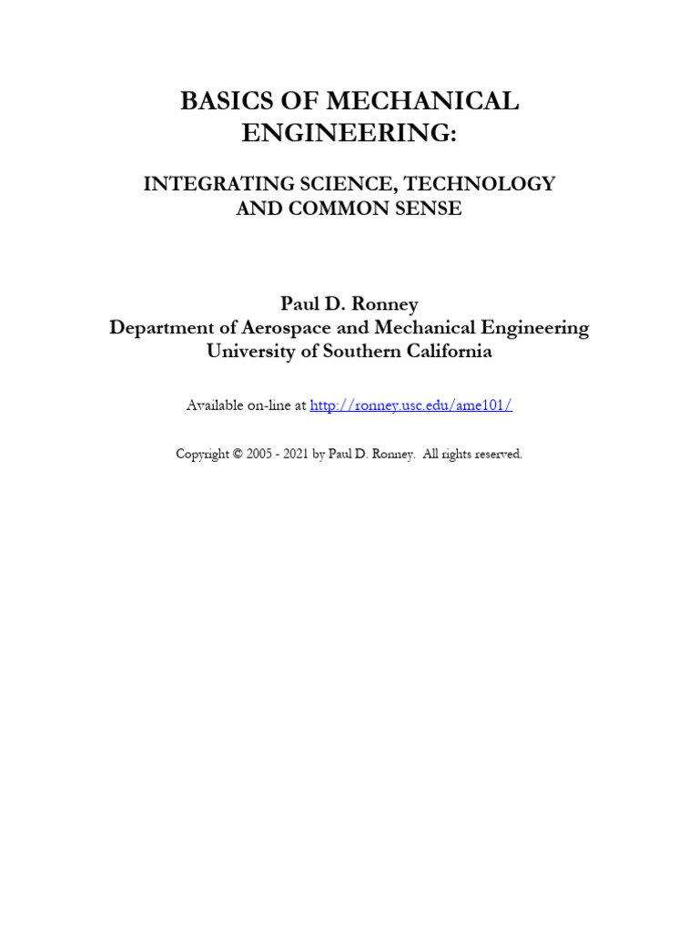 Basics of Mechanical Engineering Author Paul D. Ronney | PDF ...