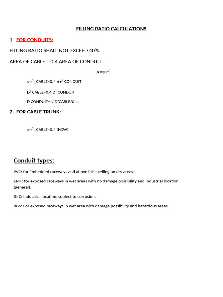 Conduit and Cable Tray Fill Ratios | PDF