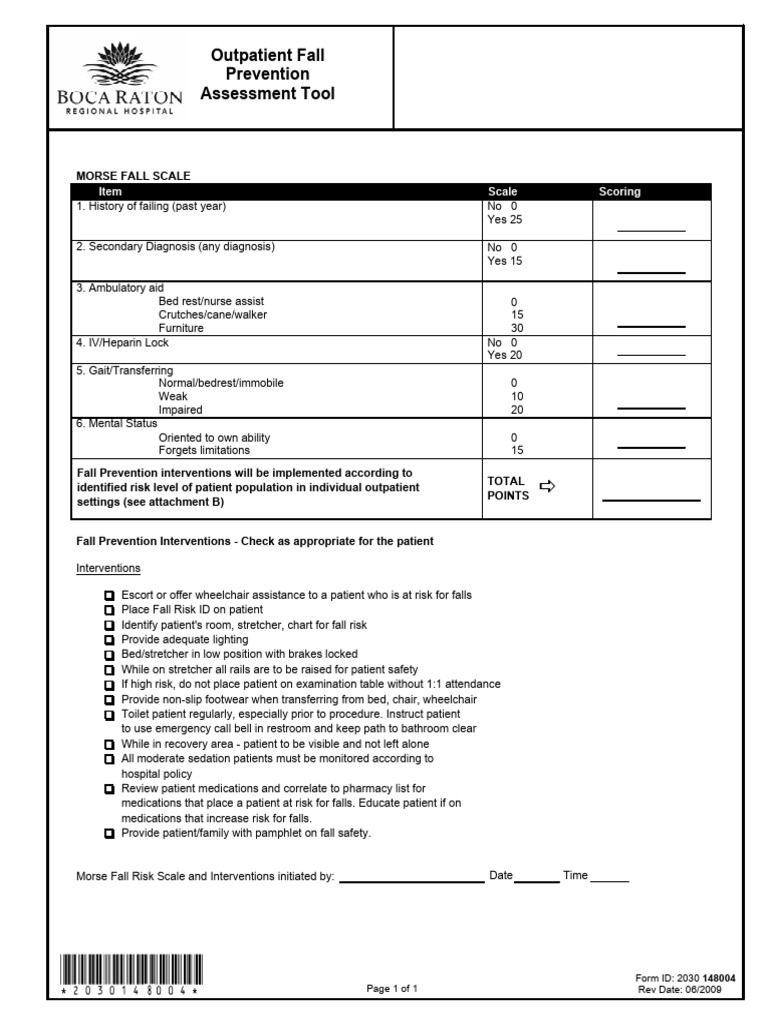 Outpatient Fall Prevention Assessment Tool: Item Scale Scoring | PDF ...