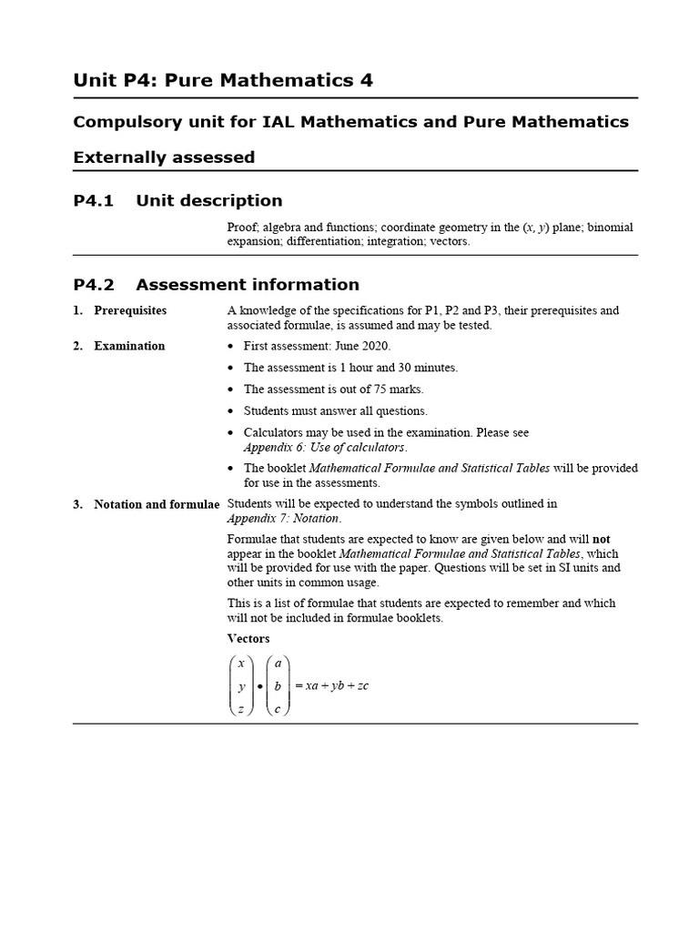 Unit P4 - Pure Mathematics 4 | PDF | Mathematics | Derivative