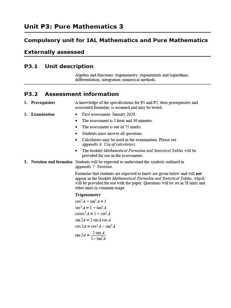 Unit P3 - Pure Mathematics 3 | PDF | Trigonometric Functions | Logarithm