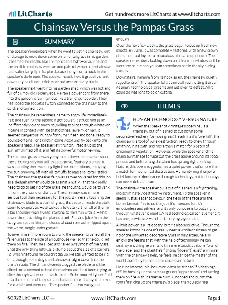 LitCharts Chainsaw Versus The Pampas Grass | PDF | Knife