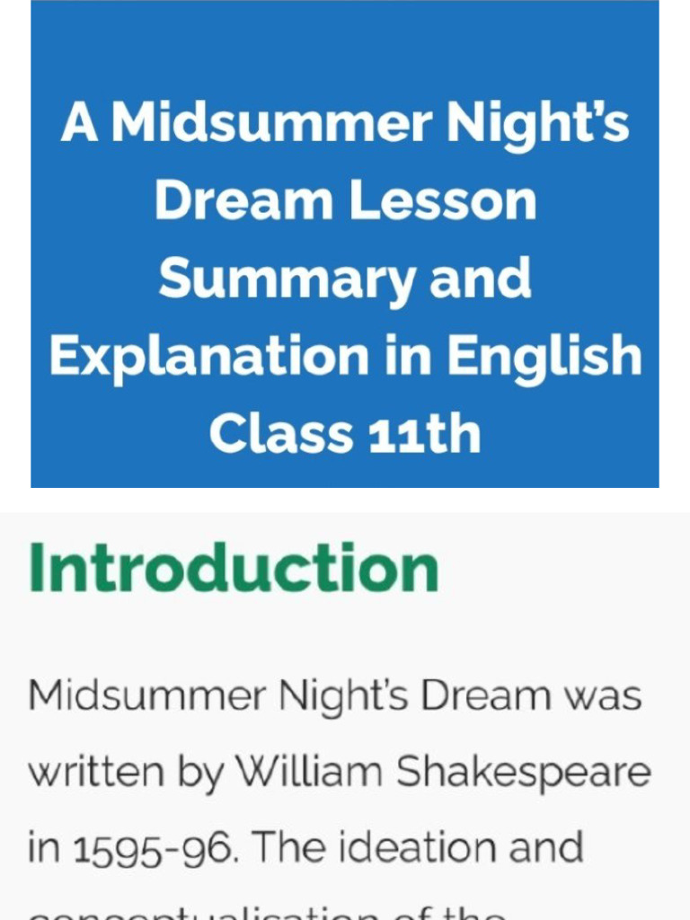 A Midsummer Nights Dream by William Shakespeare | PDF