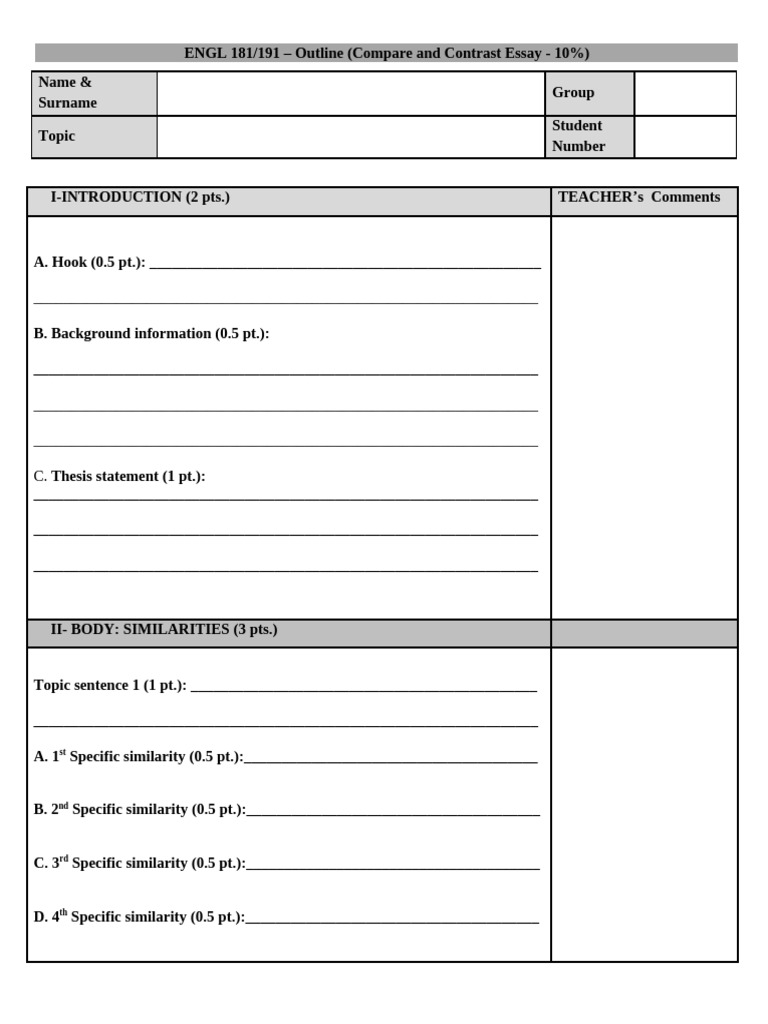 Compare and Contrast Essay Outline | PDF