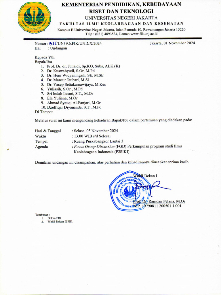 Surat Undangan P2SIKI Dosen IKOR | PDF