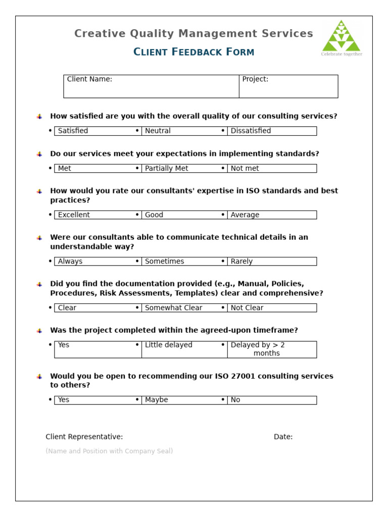 Client Feedback Form for Consulting Services | PDF