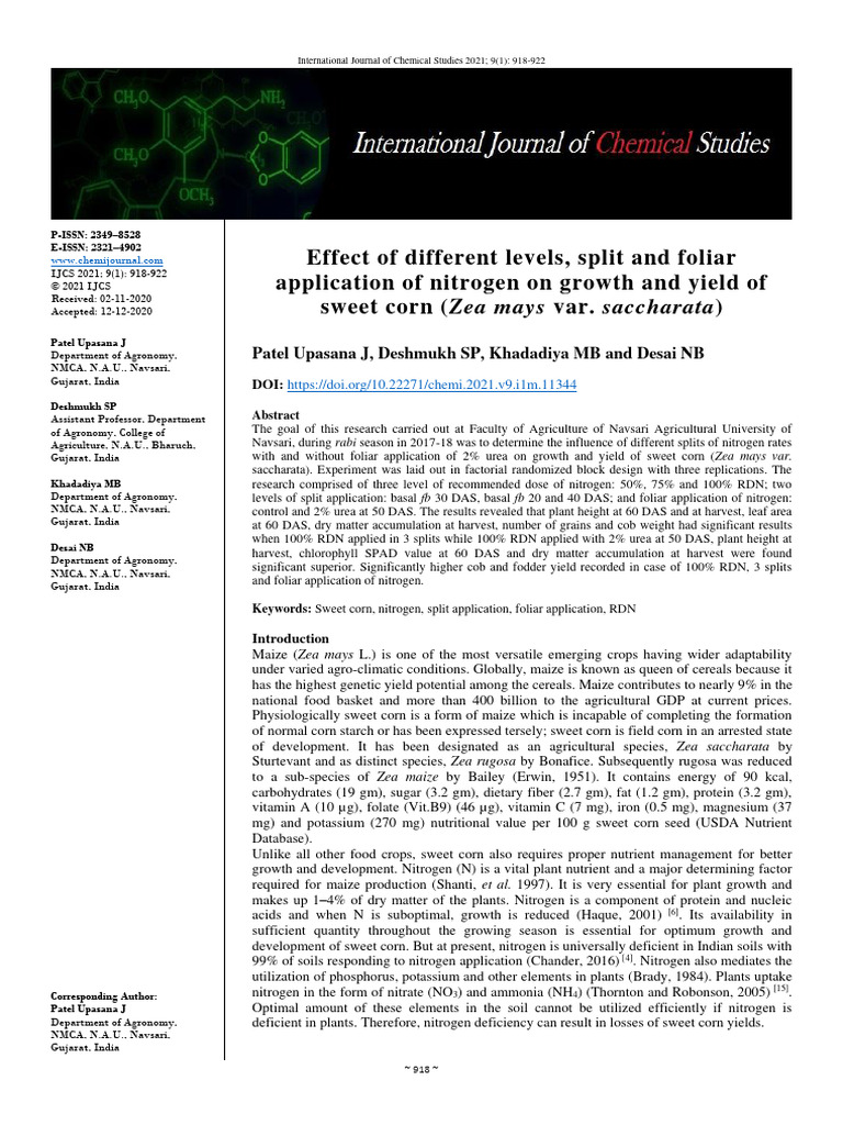 Effect of Different Levels Split and Fol | PDF | Fertilizer | Maize