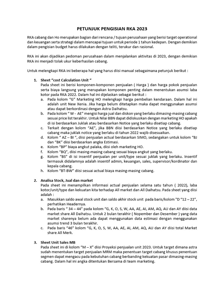 Petunjuk Pengisian Rka | PDF