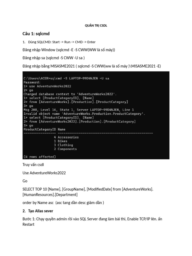 Hướng Dẫn Th Qtcsdl | PDF