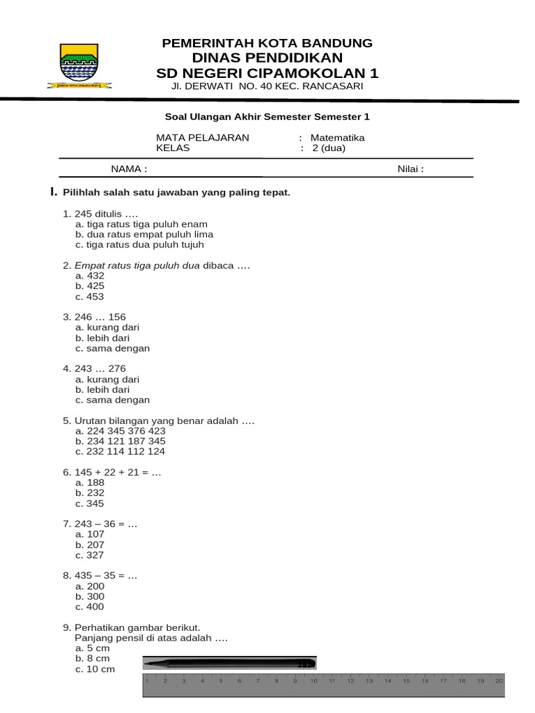 SOAL UAS Matematika KELAS 2 SMTR 1 | PDF