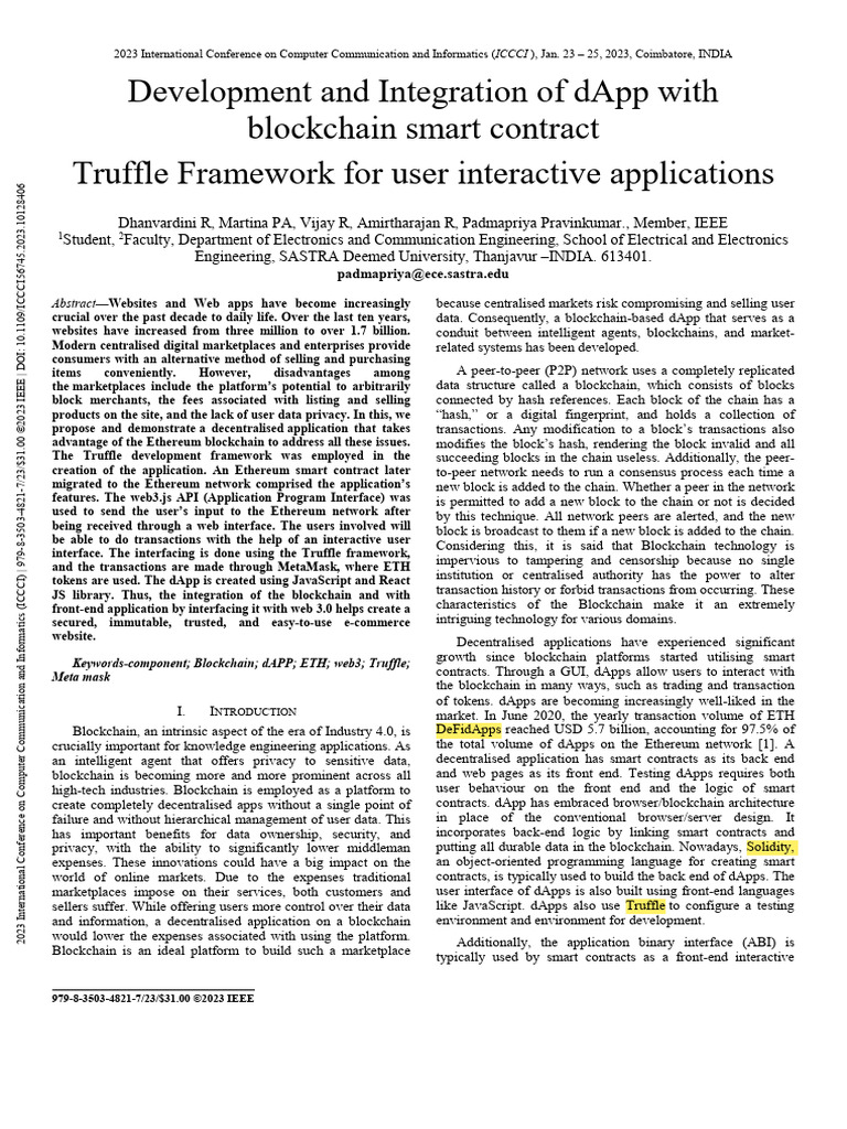 Development And Integration Of Dapp With Blockchain Smart Contract