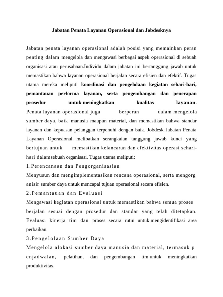 Tugas dan Fungsi Penata Layanan Operasional | PDF