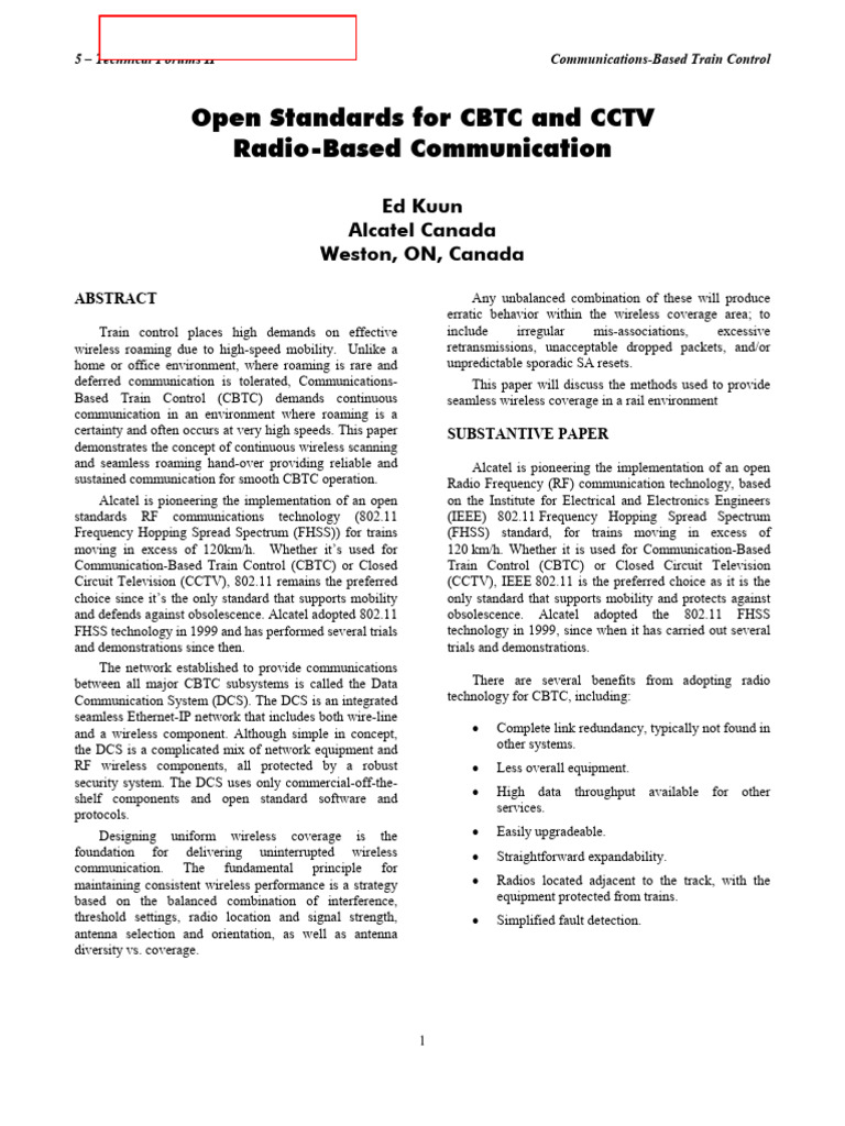 Open Standards For CBTC and CCTV Radio Based Communication | PDF ...