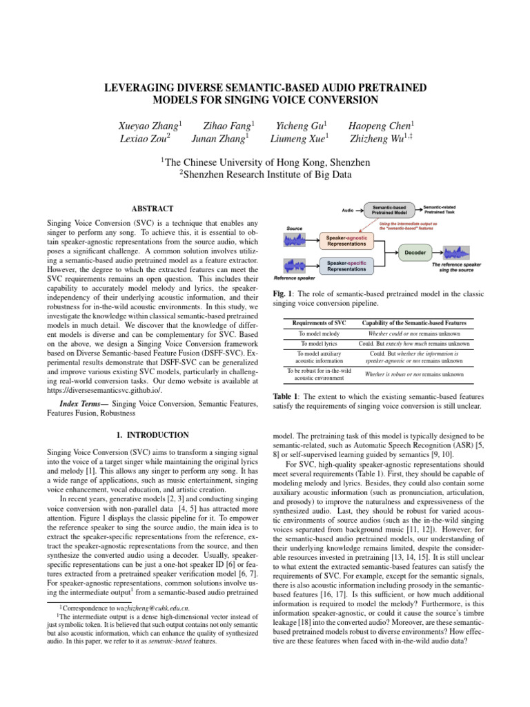 Leveraging Diverse Semantic-Based Audio Pretrained Models For Singing Voice Conversion | PDF ...