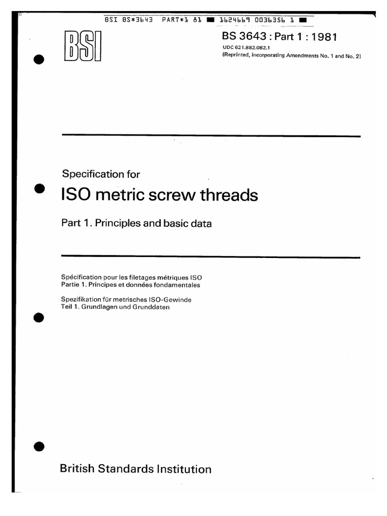 3643 - ISO Metric Screw Threads - Part 1 Principles and Basic Data ...