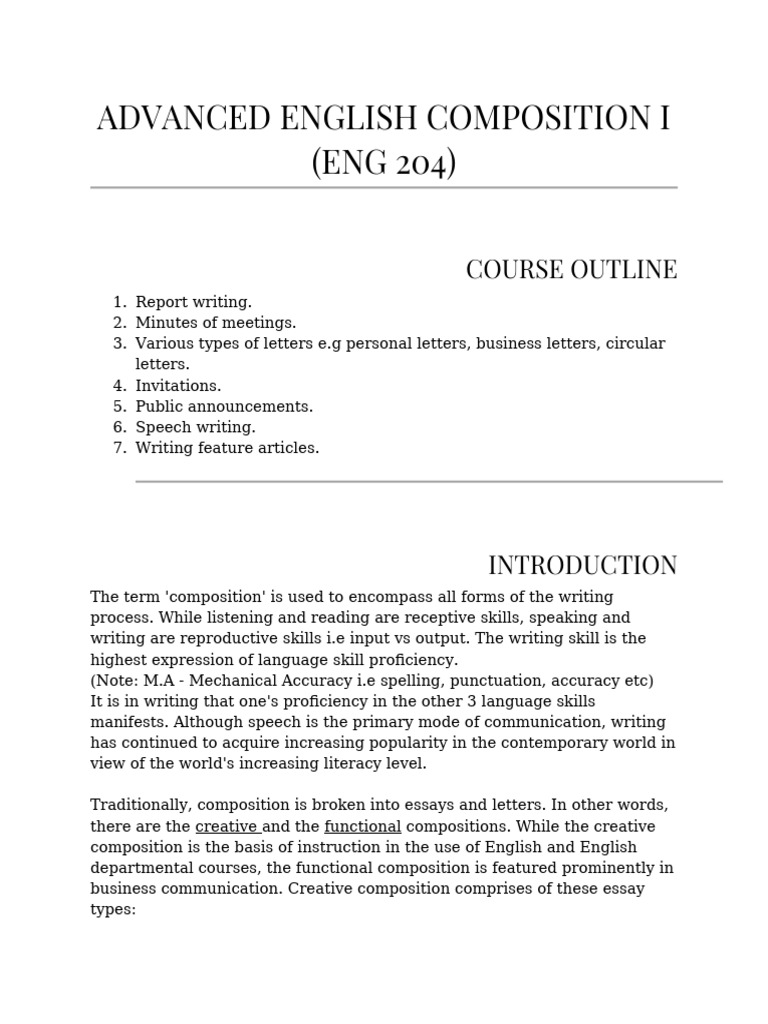 Advanced English Composition I (Eng 204) | PDF | Memorandum | Human ...