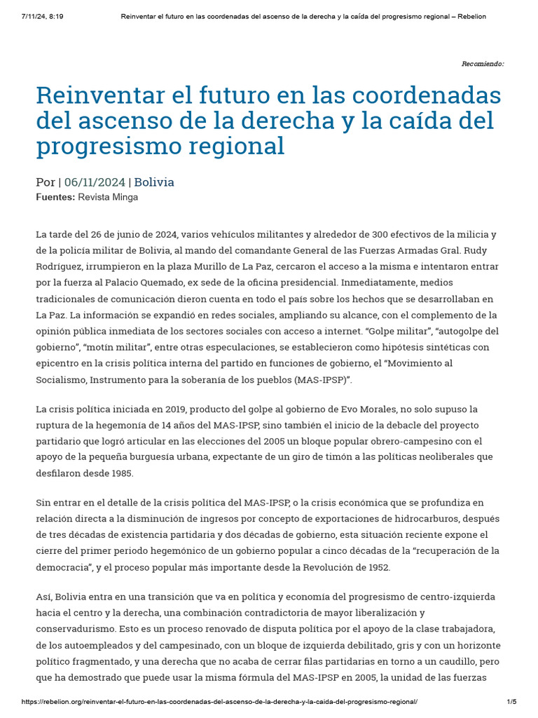 Reinventar El Futuro en Las Coordenadas Del Ascenso de La Derecha y La ...