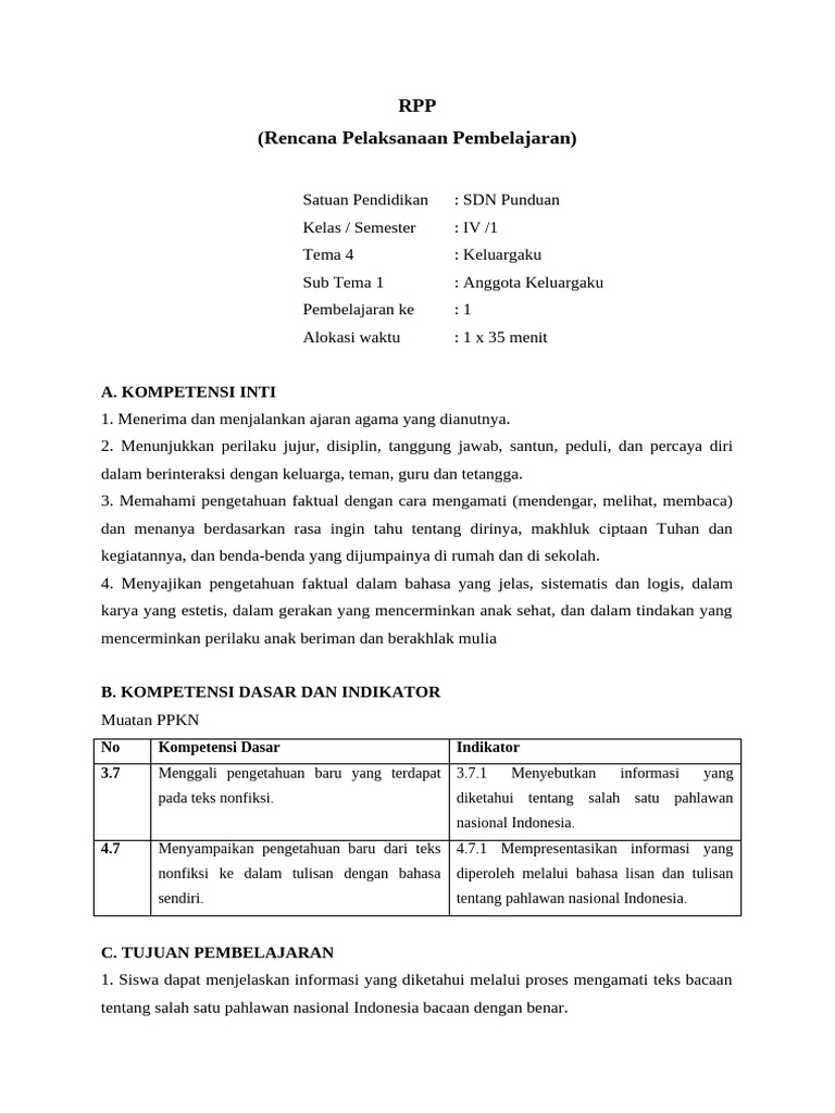 RPP Tema 5 Pembelajaran 3 Kelas 4 | PDF