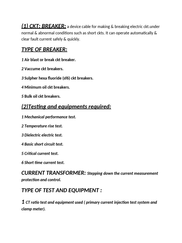 CKT BREAKERS Tests | PDF | Transformer | Insulator (Electricity)