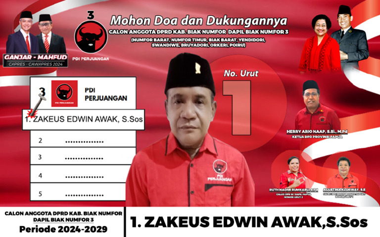 Kartu Nama Caleg (Zakeus e Awak-Biak Barat) - DPRP Ak | PDF