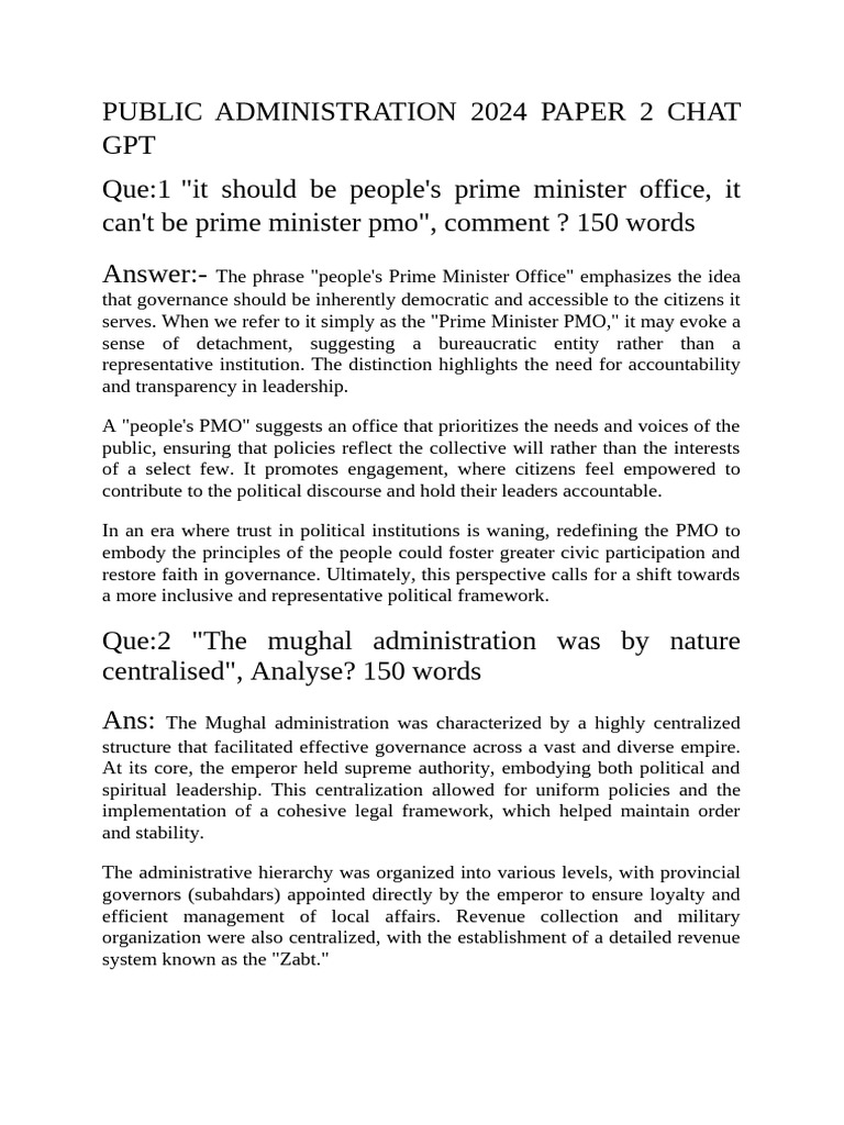 Public Administration 2024 Paper 2 Chat GPT | PDF | Governance | Taxes